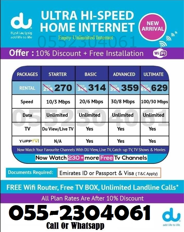 DU INTERNET PACKAGES +971552304061: Du Monthly data packages