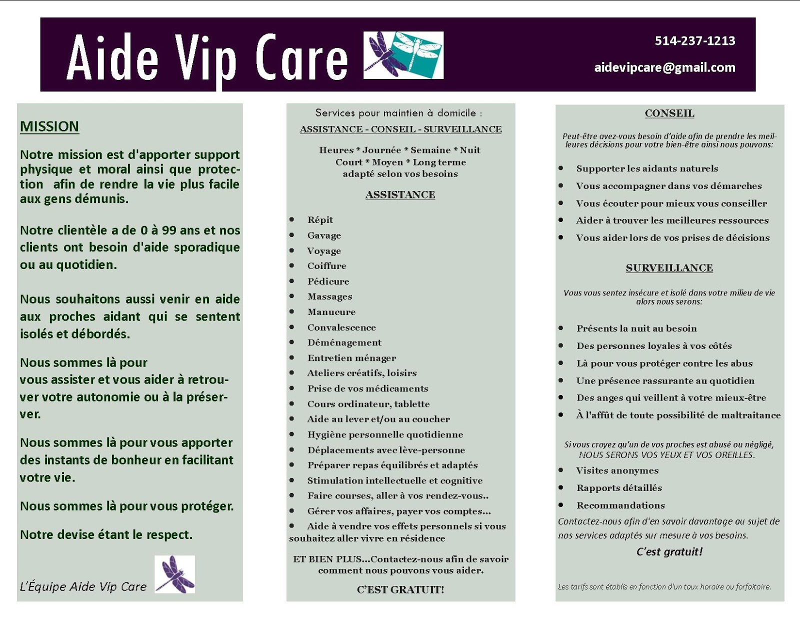 Aide VIP Care: mars 2016