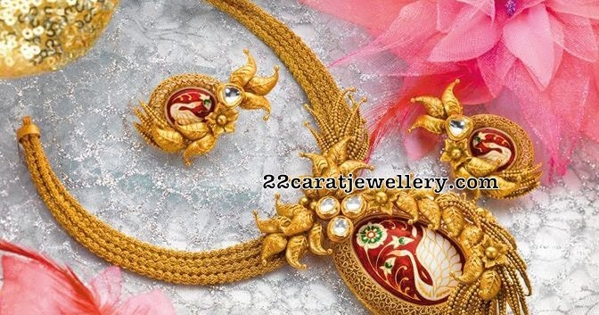 Trendy Antique Set with Meena Work Pendant - Jewellery Designs