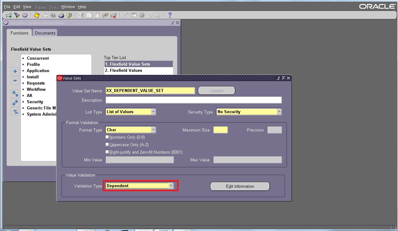 My Oracle World: Validation Type 'Dependent' in value sets in Oracle