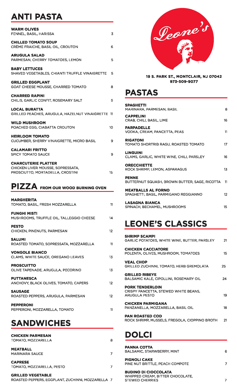 Usen Gandara Art/Design: Leone's Menu and Logo. New Jersey