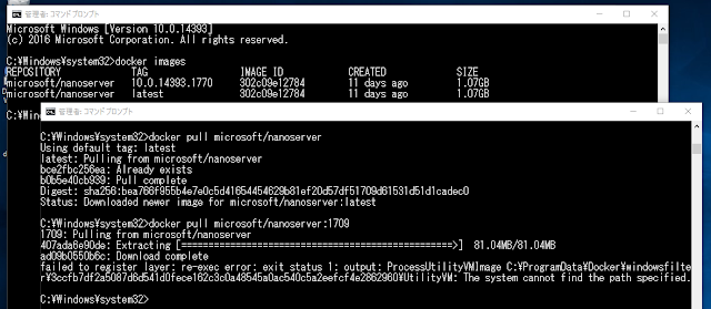 山市良のえぬなんとかわーるど: Windows Containters 1709 or 2016 on Windows Server version 1709