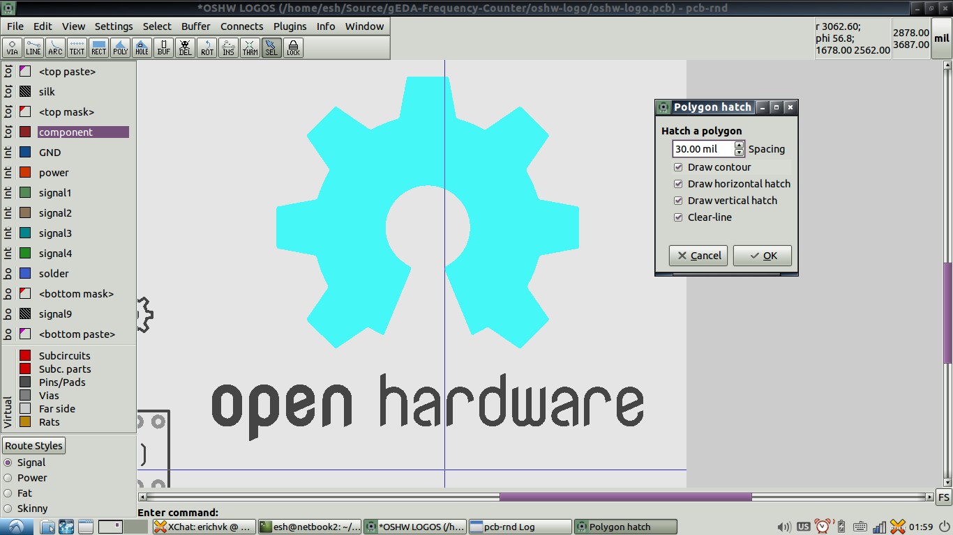 blog de VK5HSE: PolyHatch command for cross hatching polygons in pcb-rnd