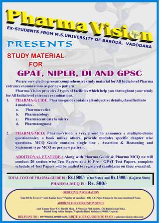 GPAT & NIPER Study Materials: pharmavision@msu