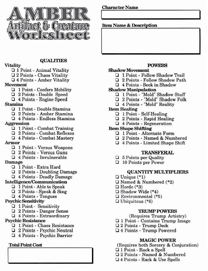 No One Understands Emo Amberite: Amber Character Sheet and other blank ...