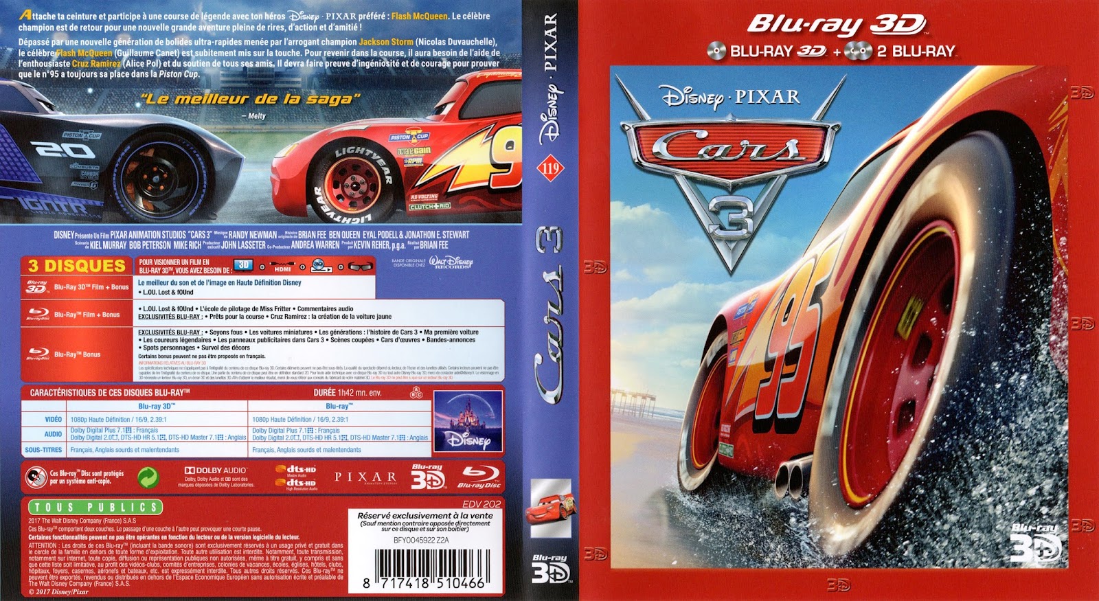 BLU-RAY JAQUETTES BLU-RAY: Cars 3 3D