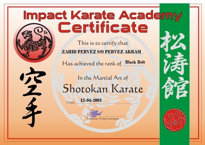 shotokan karate club: My Karate certificate