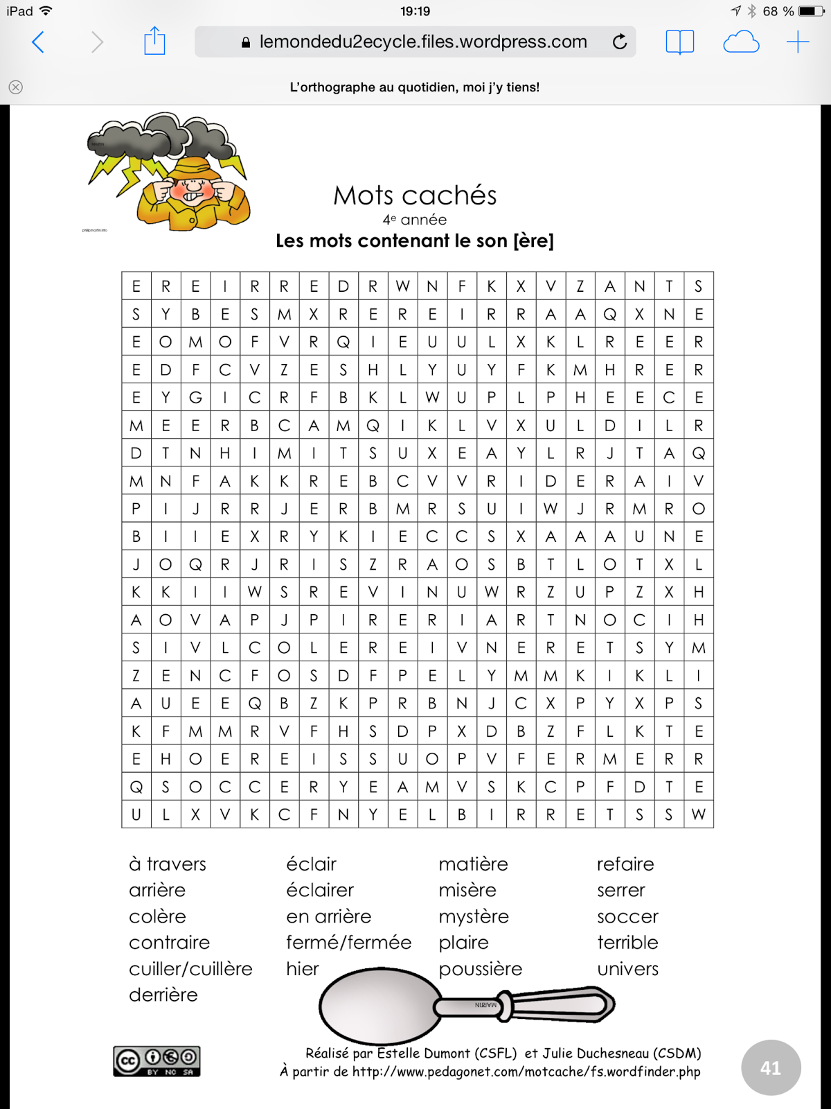 Bienvenue en 4e année: mots cachés