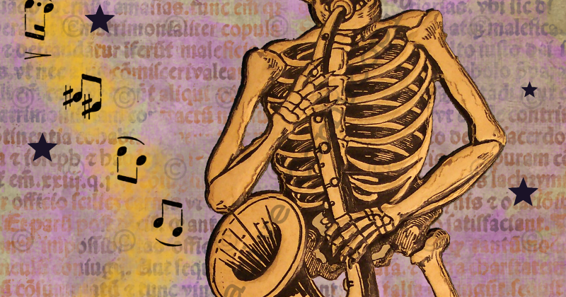 Anne's Creative Cornucopia: "Skeleton Music Man" - Postcard