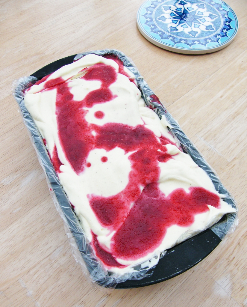 Raspberry Ripple & White Chocolate Ice Cream (no churn) | Tinned Tomatoes