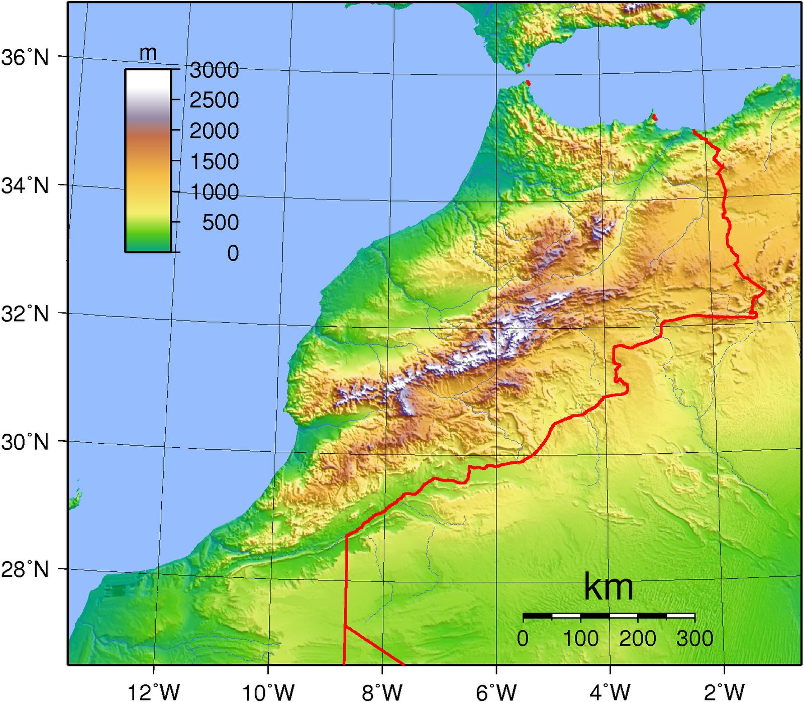Kaart Noord-Afrika Landen Topografie: Kaart Marokko en Rabat