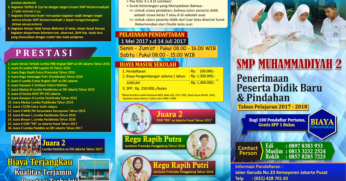 Desain Brosur PPDB SMP Muhammadiyah 2 Jakarta - 2017/2018