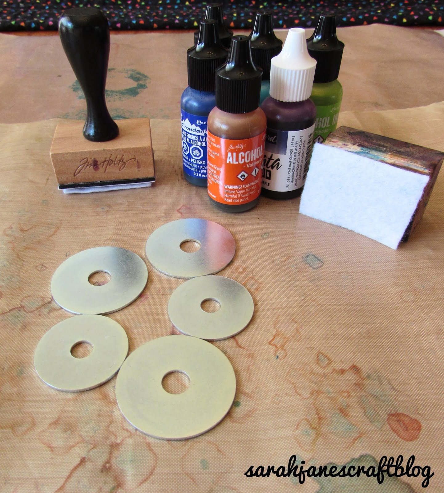 Alcohol Ink Washer Necklaces Sealed with Embossing Powder