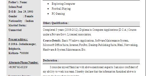 Diploma in Computer Application - DCA Fresher Resume Format in Word