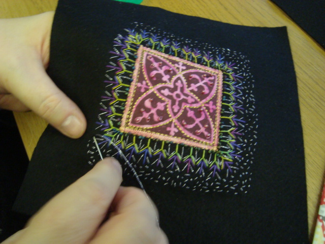 Textile Butterfly: Medieval Tile stitching at Busy Bees