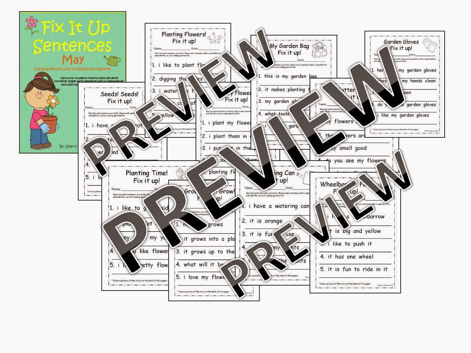 Dr. Clements' Kindergarten : Fix It Up Sentences (May) ($1.00 for 3 ...