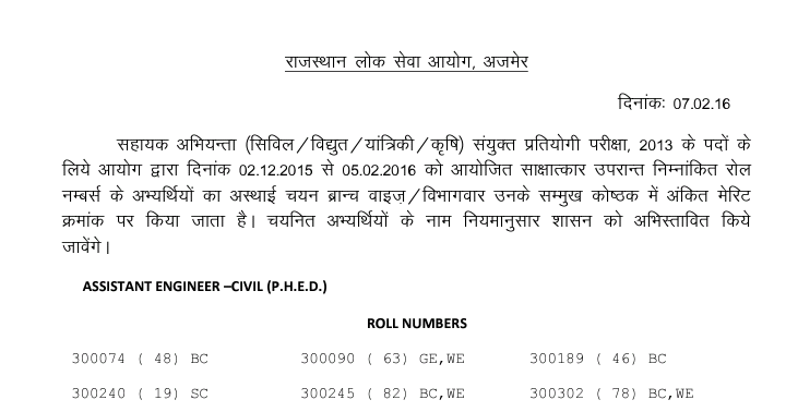 Kaptan Meena: RPSC AEn-2013 Final Result, Cut-off & Topppers marks