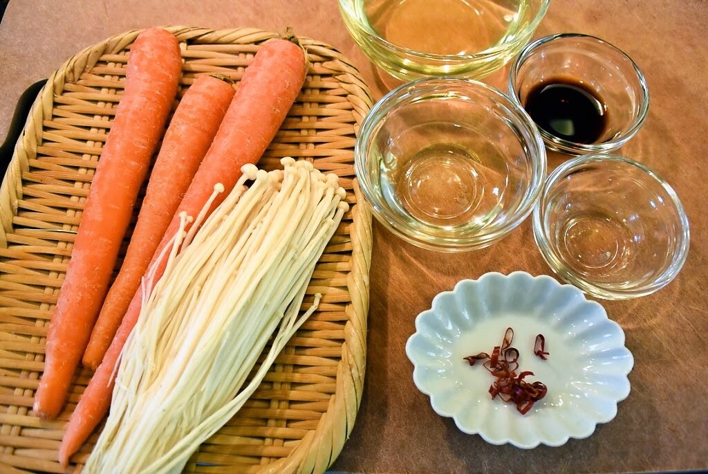 Recipes for Tom: Ninjin to enoki no pirikara itameni / braised spicy ...