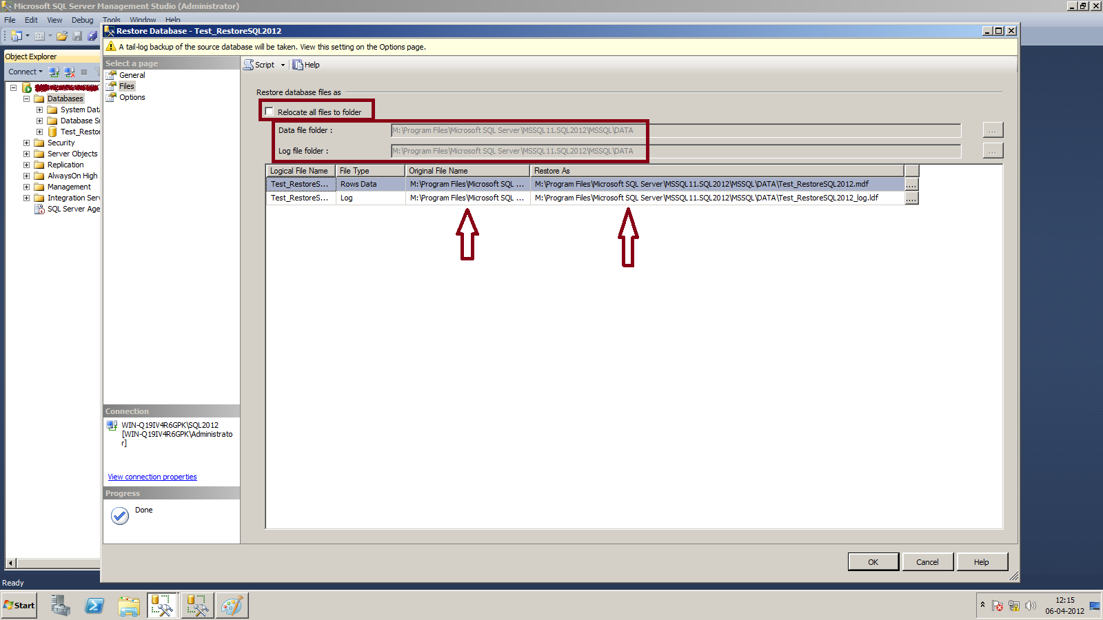 MS SQL SERVER: SQL 2012 Restore Database Relocate and Timeline Option MS SQL SERVER: SQL 2012 Restore Database Relocate and Timeline Option