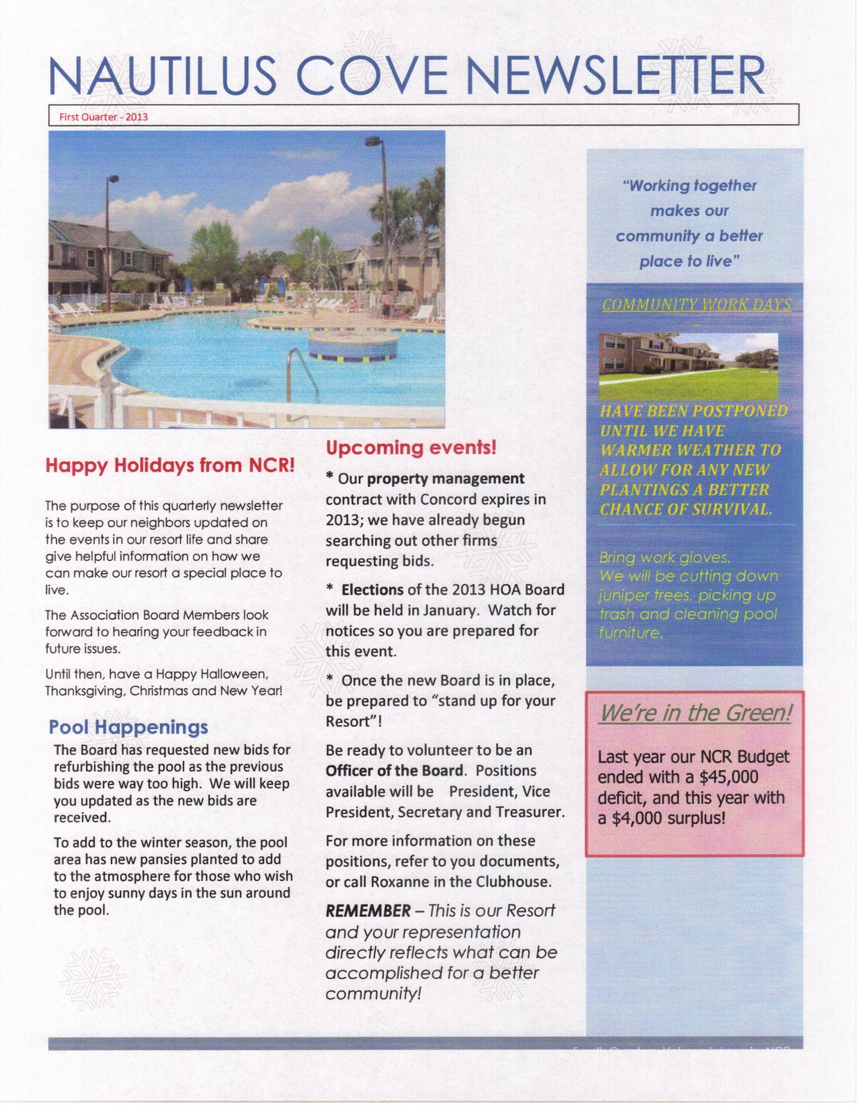 Nautilus Cove Condominium: Nautilus Cove Quarterly Newsletters