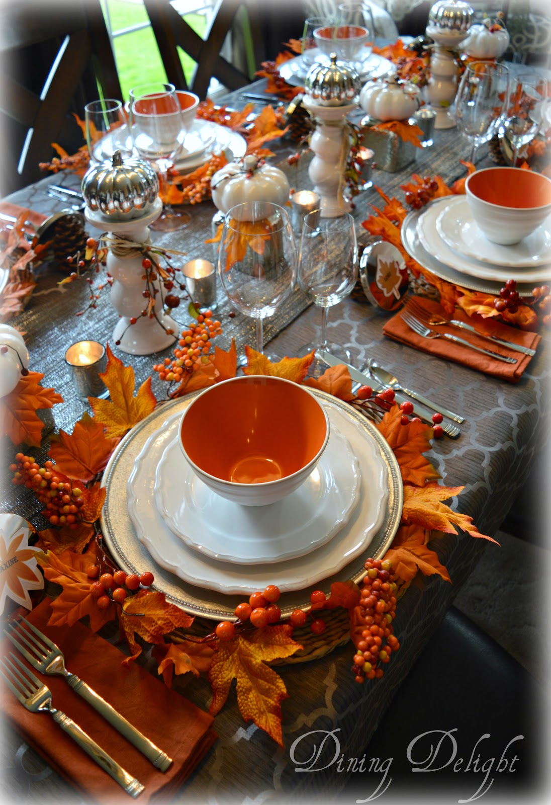 Dining Delight: Fall Tablescape in Orange, White & Gray