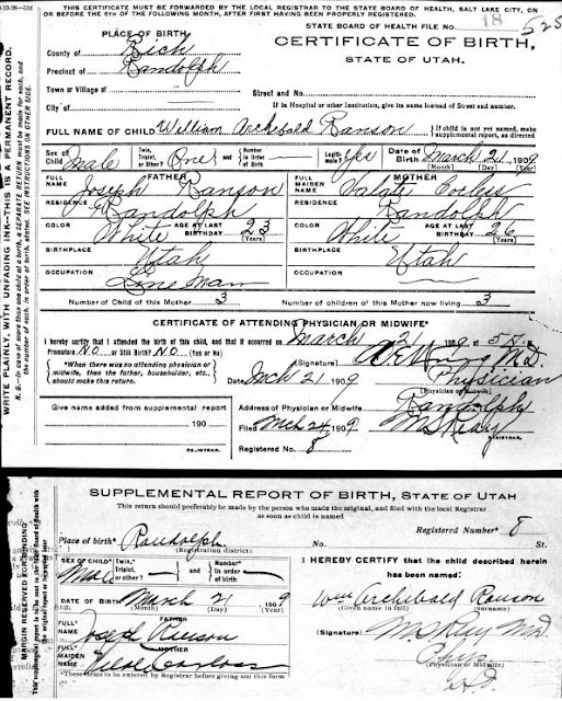 Source: Rich County, Utah, Birth Certificates, 1909; Rich, Jan-Jun, Box ...