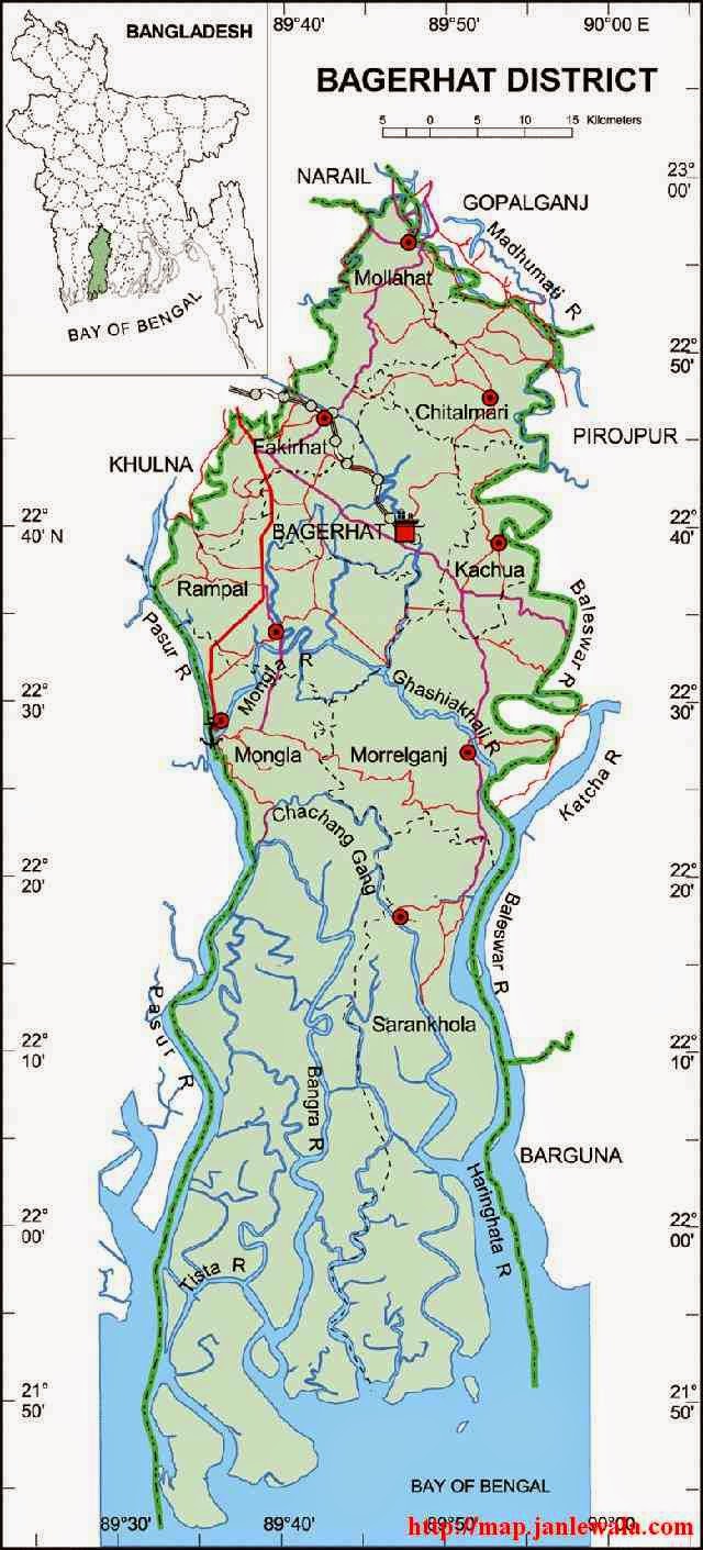 Bagerhat Zila Map, Khulna Division, Bangladesh