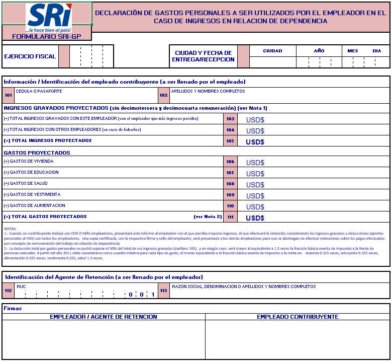 Impuestos del Ecuador: Formulario SRI-GP