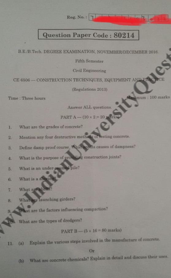 CE6506 Construction Techniques Equipment and Practice Nov Dec 2016 ...