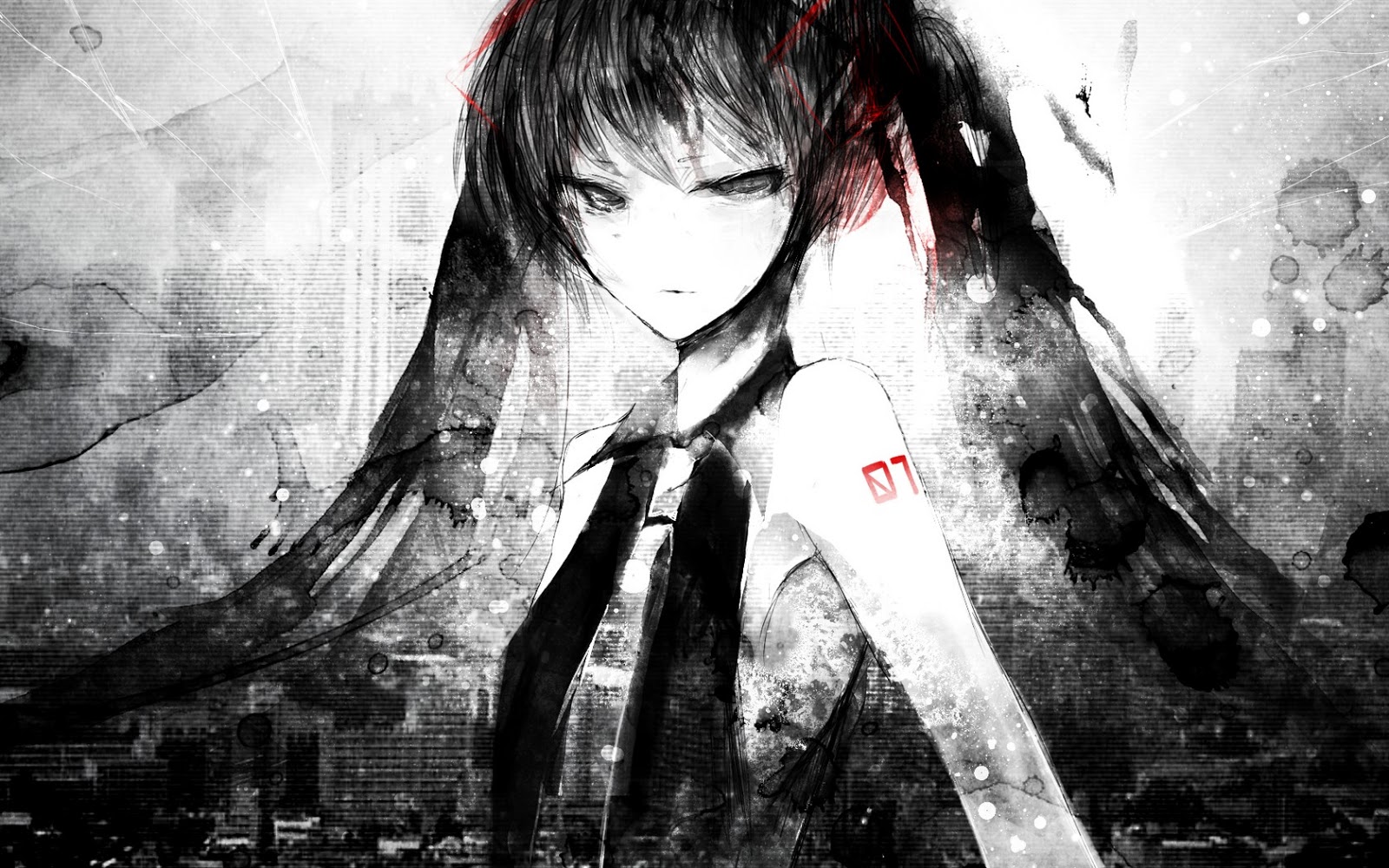 Vocaloid Wallpapers: Hatsune Miku black & white draw