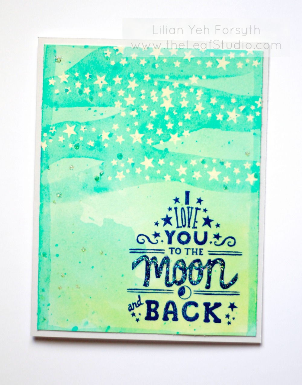 Watercolor Love You to the Moon Card - The Leaf Studio