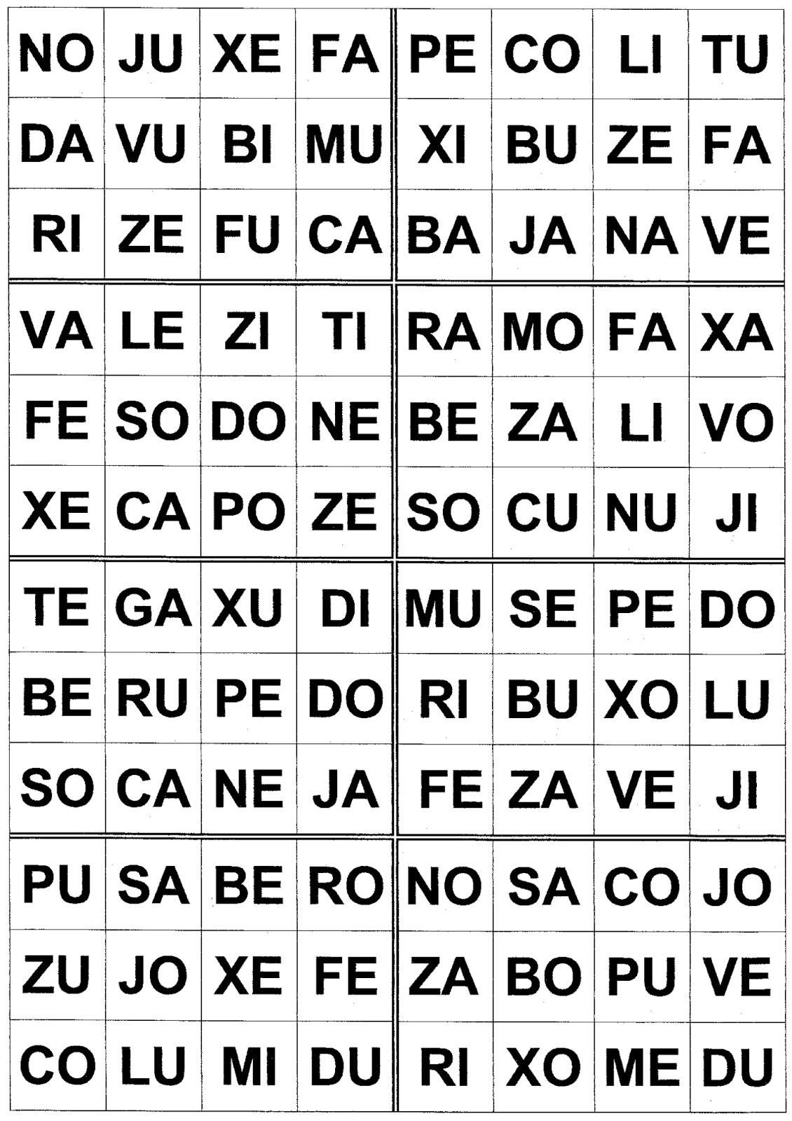 POLIVALENTE: bingo silabas simples 2