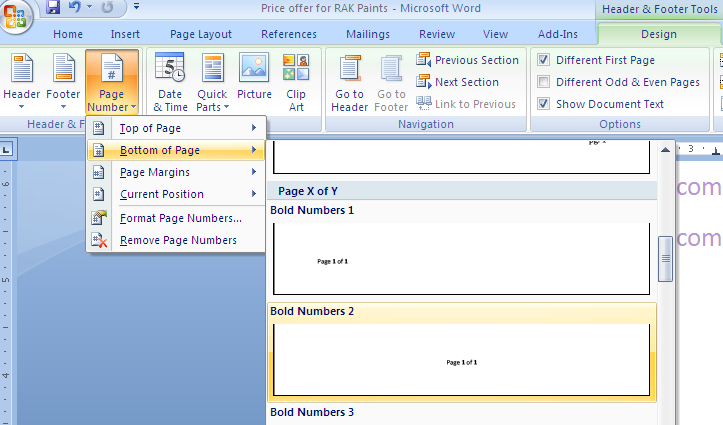 TECH AVAIL: Start page numbering on page 2 in MS Word 07