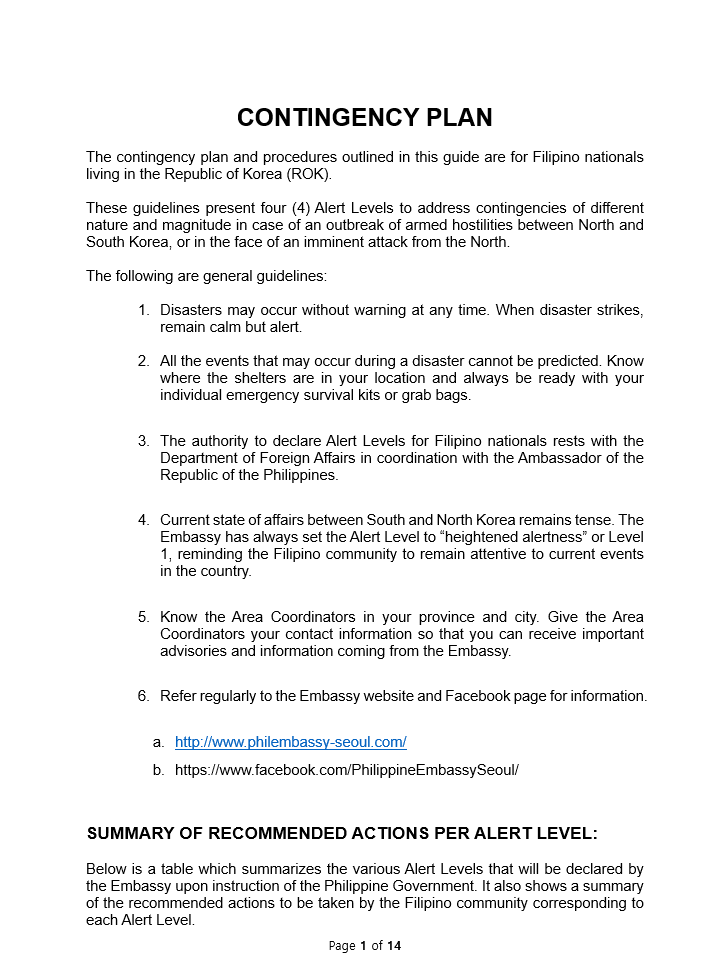 War Contingency Plan of Philippine Embassy in Seoul | PinoySeoul.com