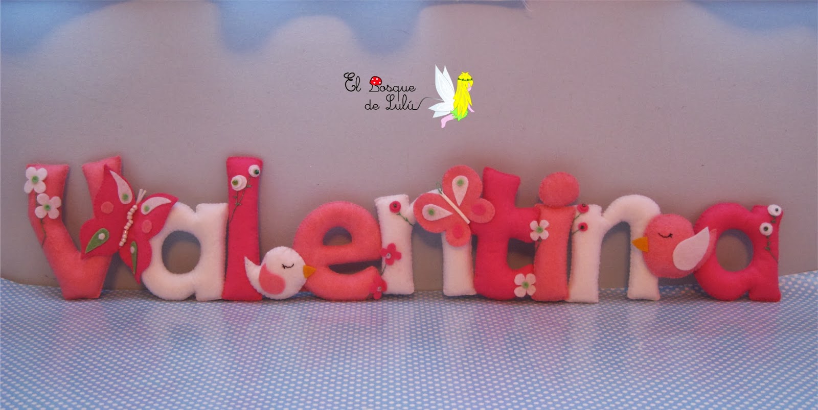 El Bosque de Lulú: Nombre decorativo en fieltro para Valentina