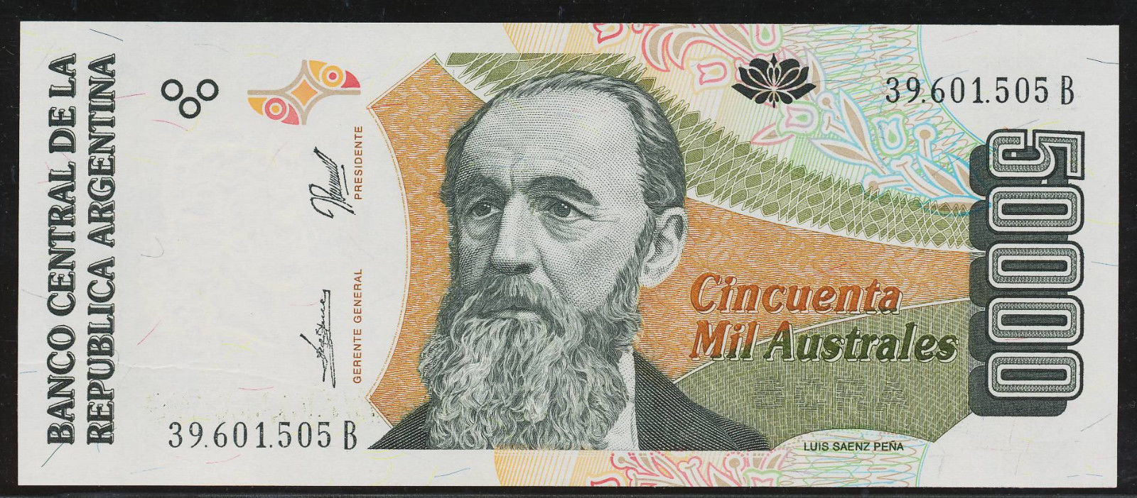 Argentina 50000 Australes banknote 1989 Luis Saenz Peña|World Banknotes ...