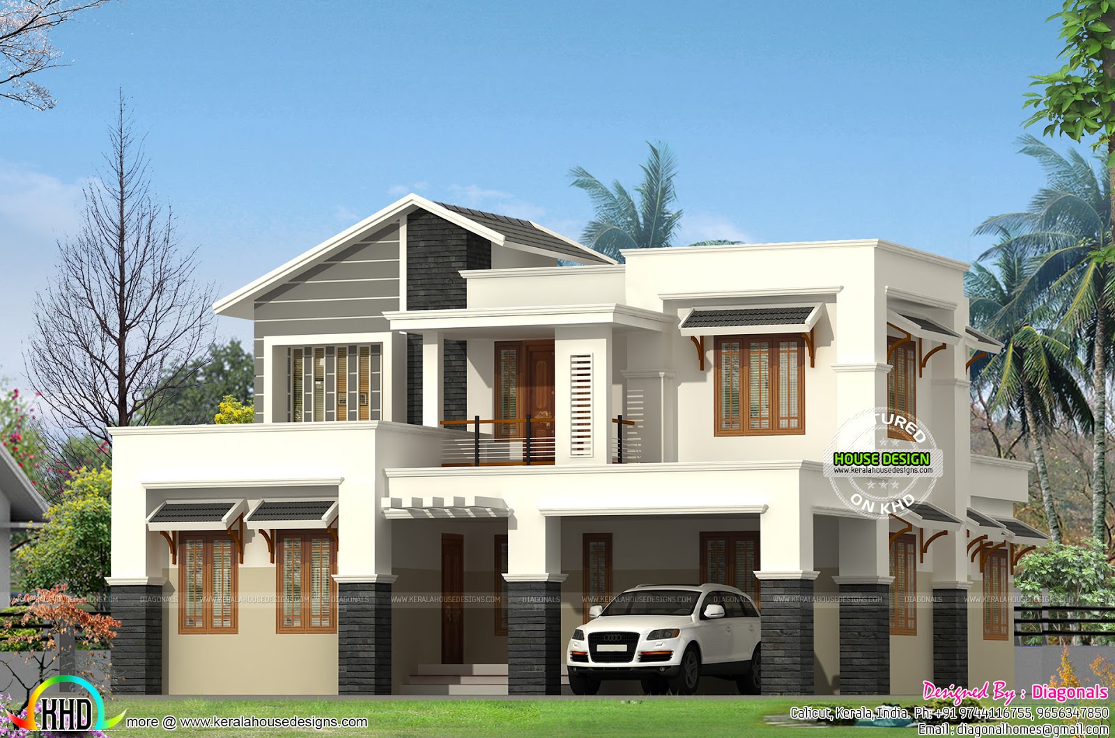 Modern slanting roof mix home architecture - Kerala Home Design and ...