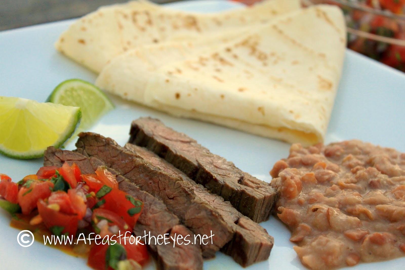 Mexican Style Grilled Steak (Carne Asada) and Quick and Simple Refried ...