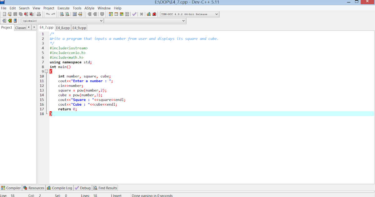 7 Program That Inputs A Number From User And Displays Its Square And Cube 