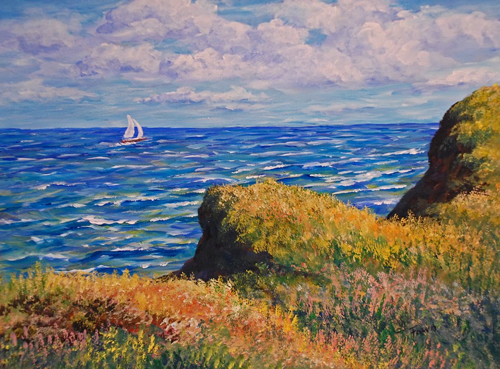 Fawn's Paintings: Monet's Cliffs, impressionism seascape demo