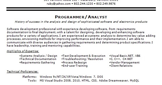 Programmer Analyst Resume Building Format in Word Free Download