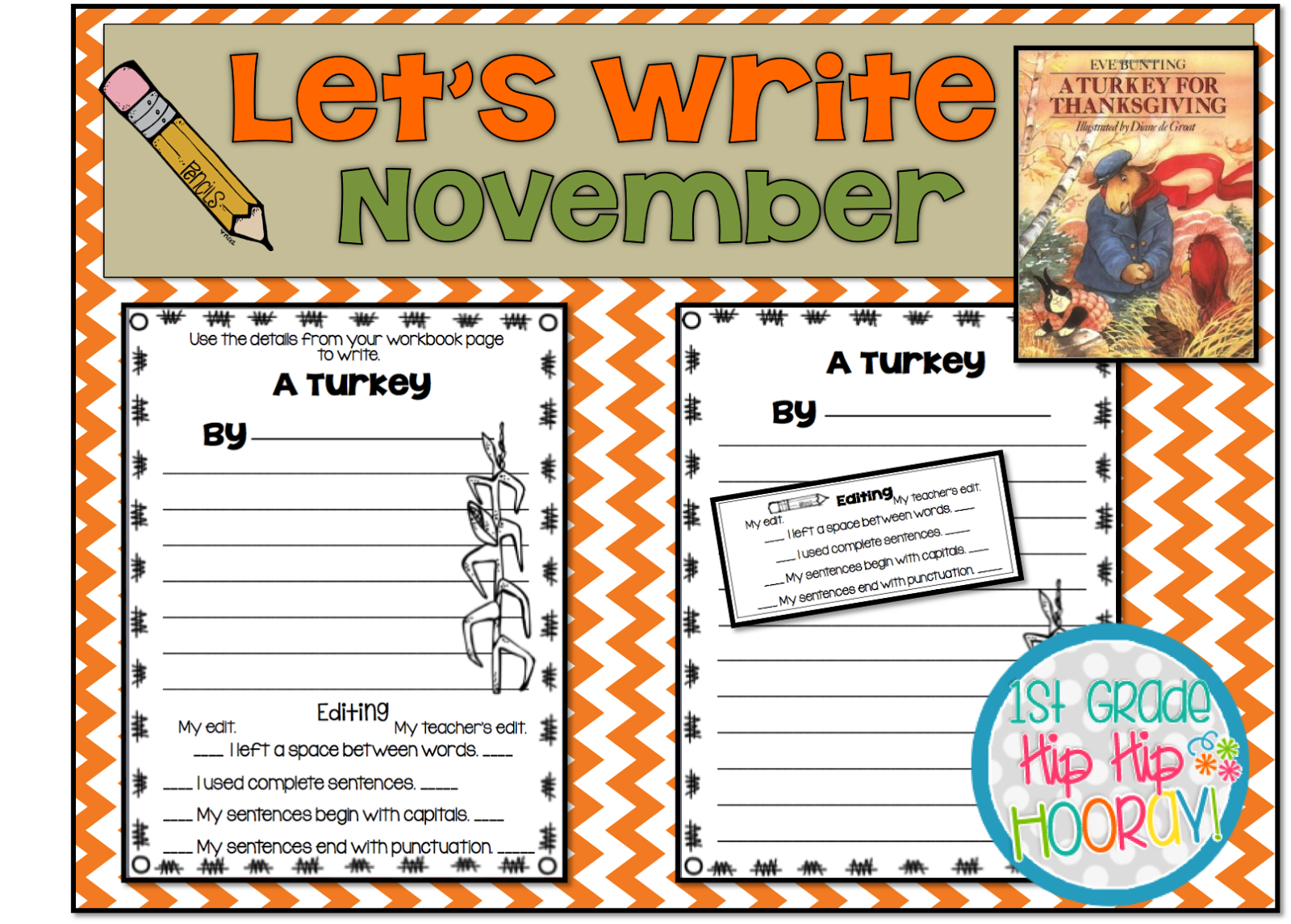 1st Grade Hip Hip Hooray!: Let's Write With a November Theme