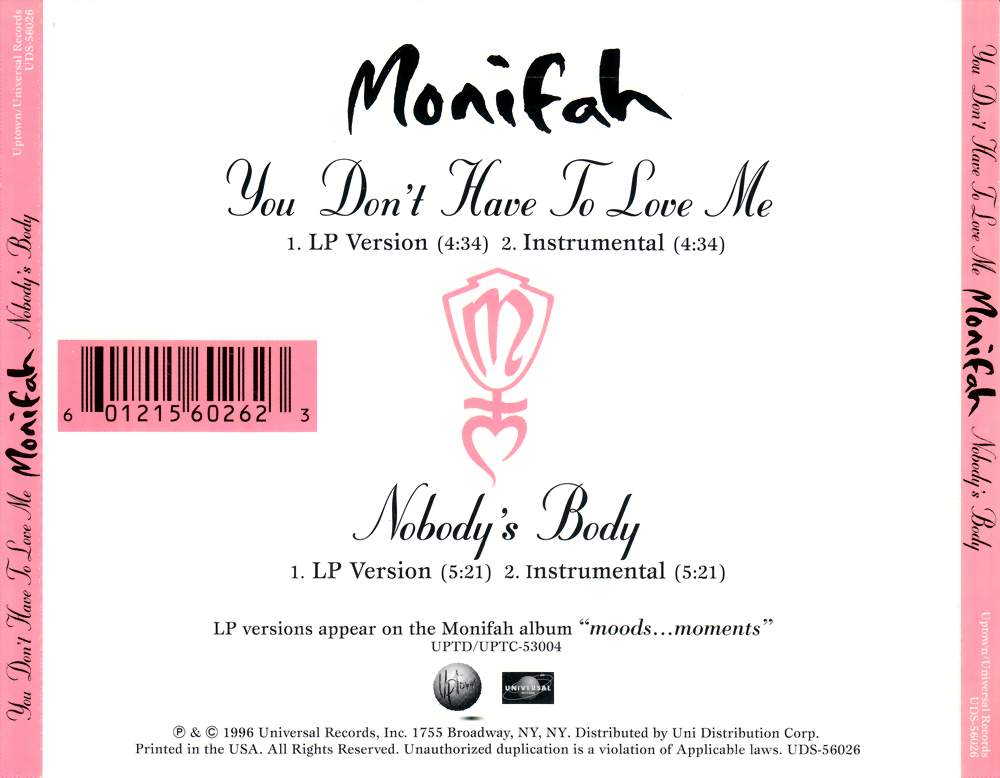 highest level of music: Monifah - You Don't Have To Love Me/Nobody's ...