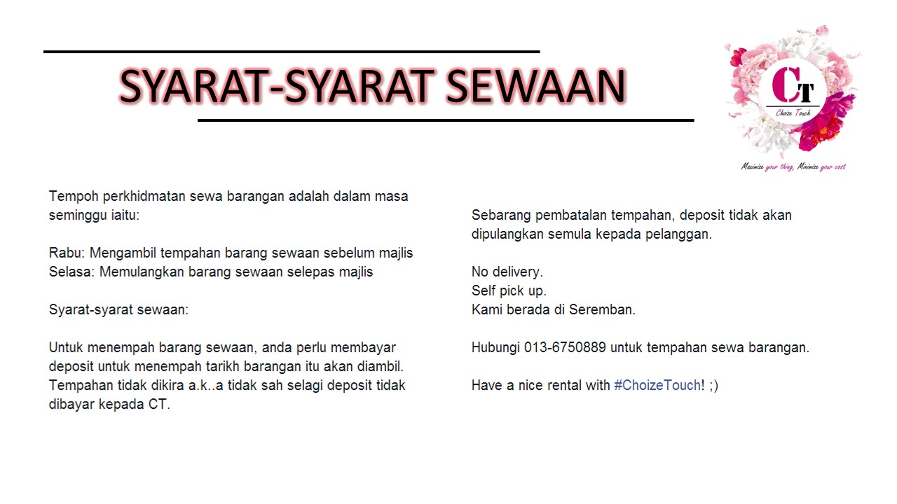 Choize Touch: Syarat Sewaan