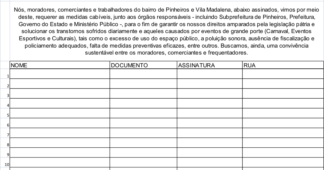 Modelo De Abaixo Assinado Contra Barulho Vários Modelos