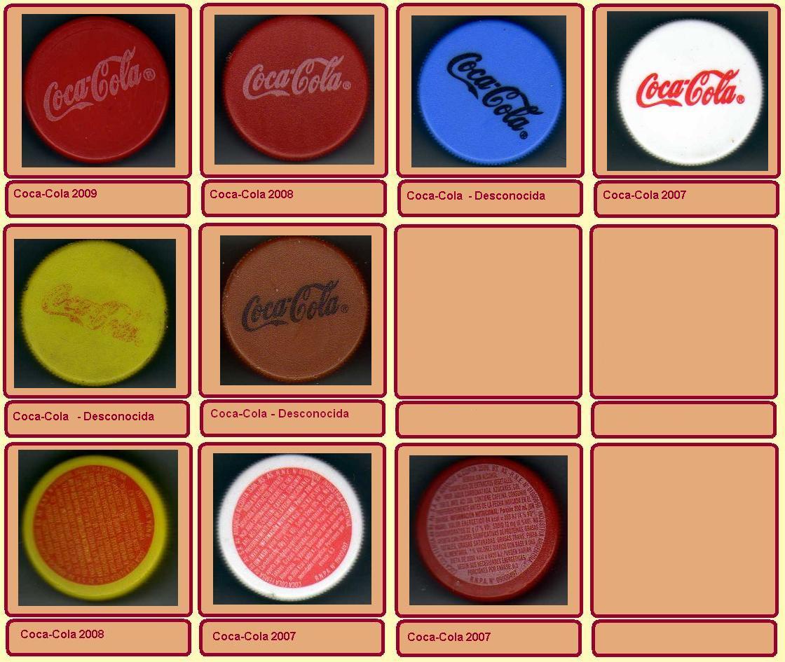 Tapas de botellas plásticas: Coca-Cola - Varios diseños y años