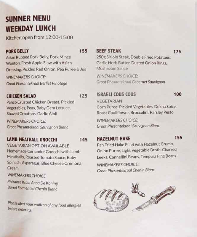 .: Wine tasting and lunch at Groot Phesantekraal, Durbanville