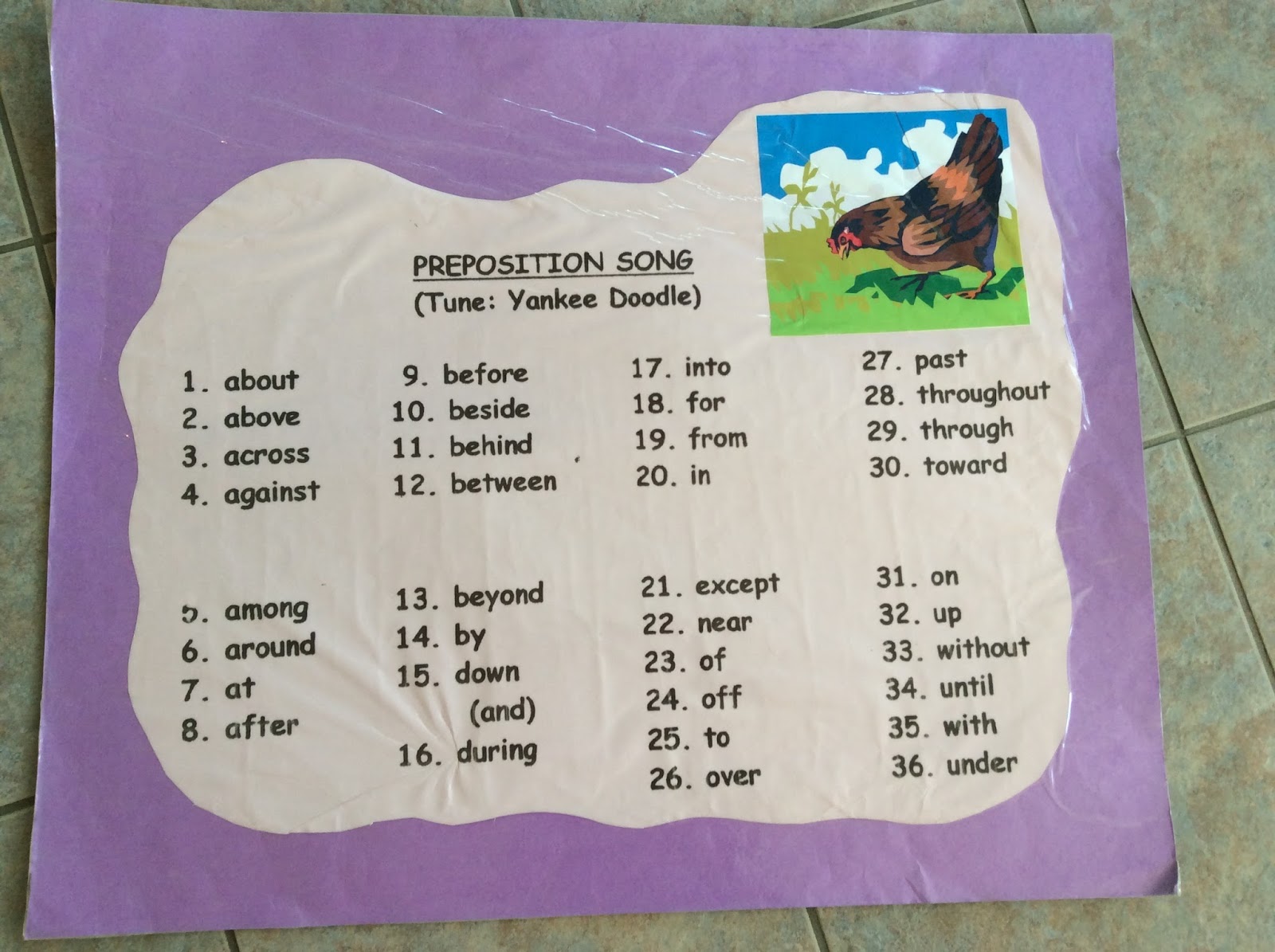 Preposition List Song Yankee Doodle