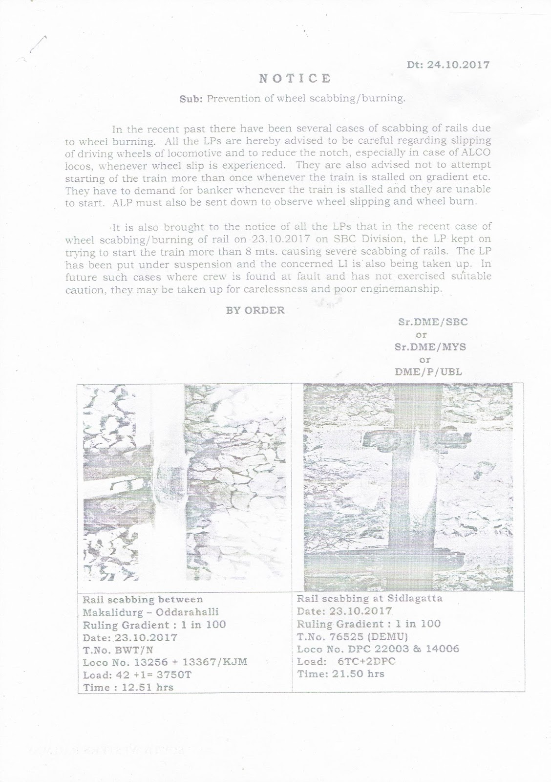 CREW LOBBY KJM: Important notice on Rail scabbing & wheel burning