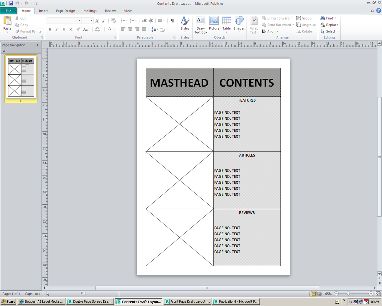 AS Level Media Studies: Flat Plan - Contents Page Draft Layout